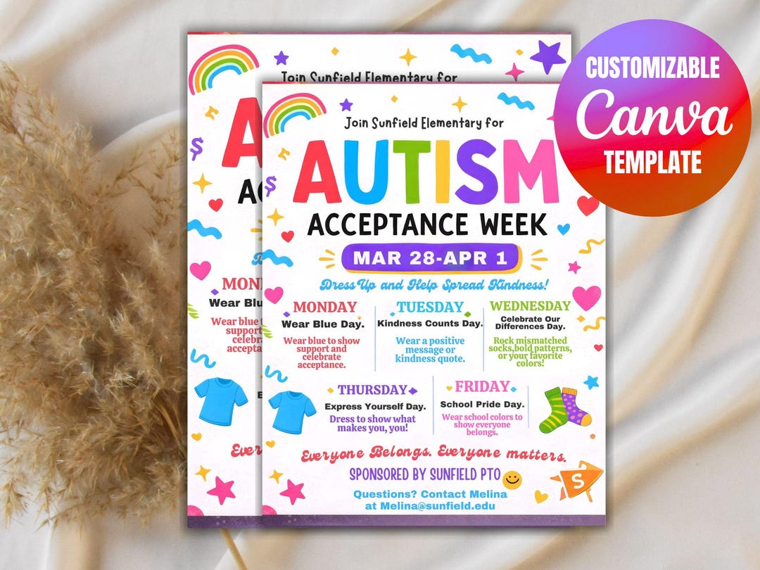 Autism Acceptance or Awareness Week Itinerary Flyer | Editable Canva ...
