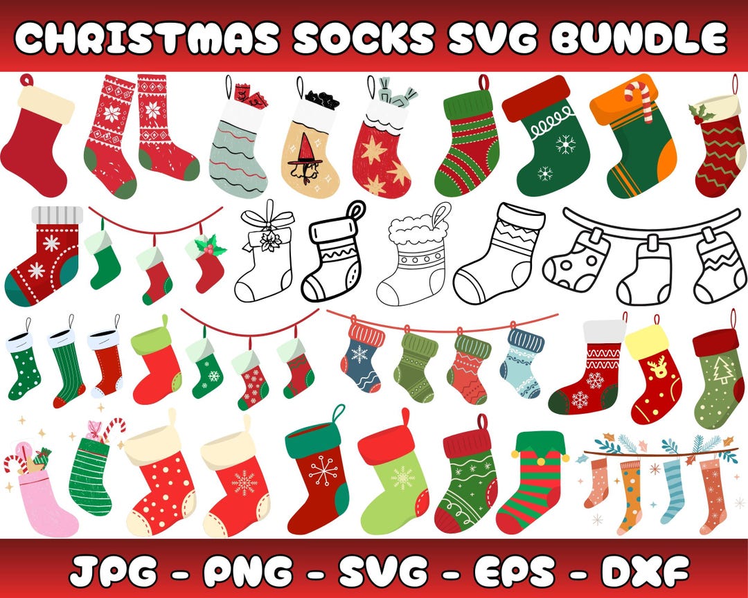 Christmas Sock Clipart Bundle | Cozy Holiday SVG PNG JPG | Festive Sock ...