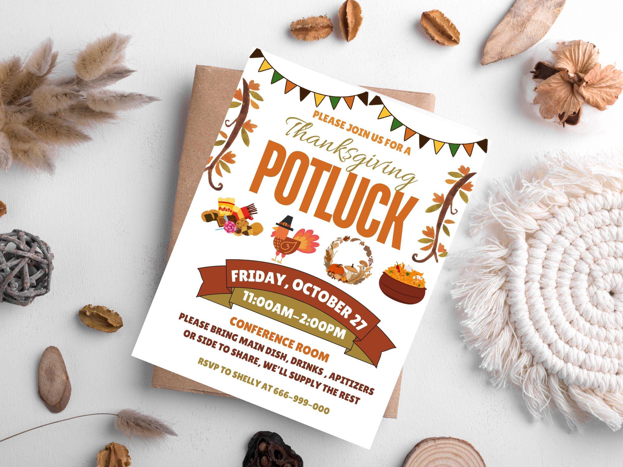 Thanksgiving Potluck Flyer: Editable Invitation Template (canva, PDF ...