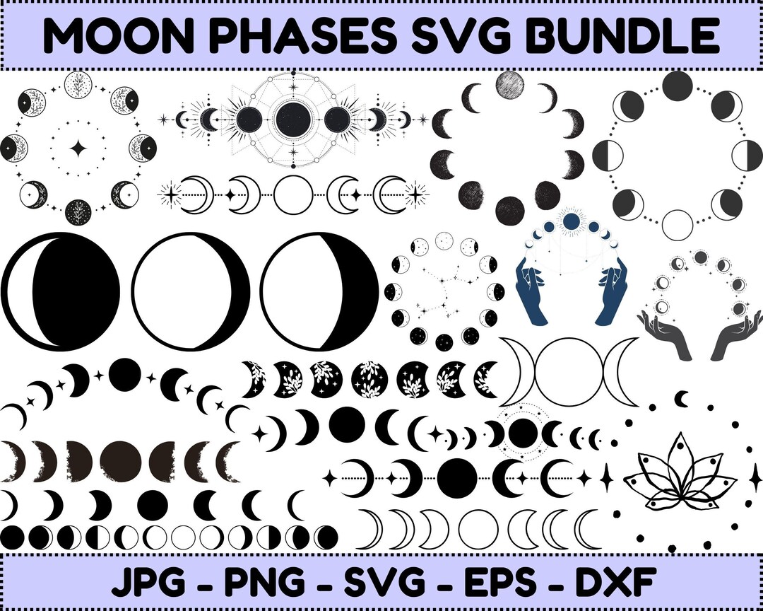 Moon Phase SVG Bundle: Lunar Crescent Clip Art for Cricut (digital ...