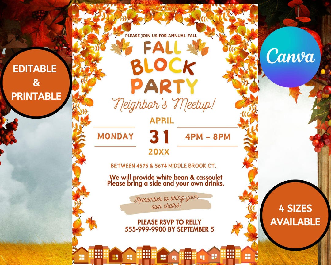Fall Block Party Flyer Template: Autumn Neighborhood Meetup (canva ...