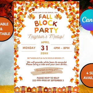 Fall Block Party Flyer Template: Autumn Neighborhood Meetup (canva ...