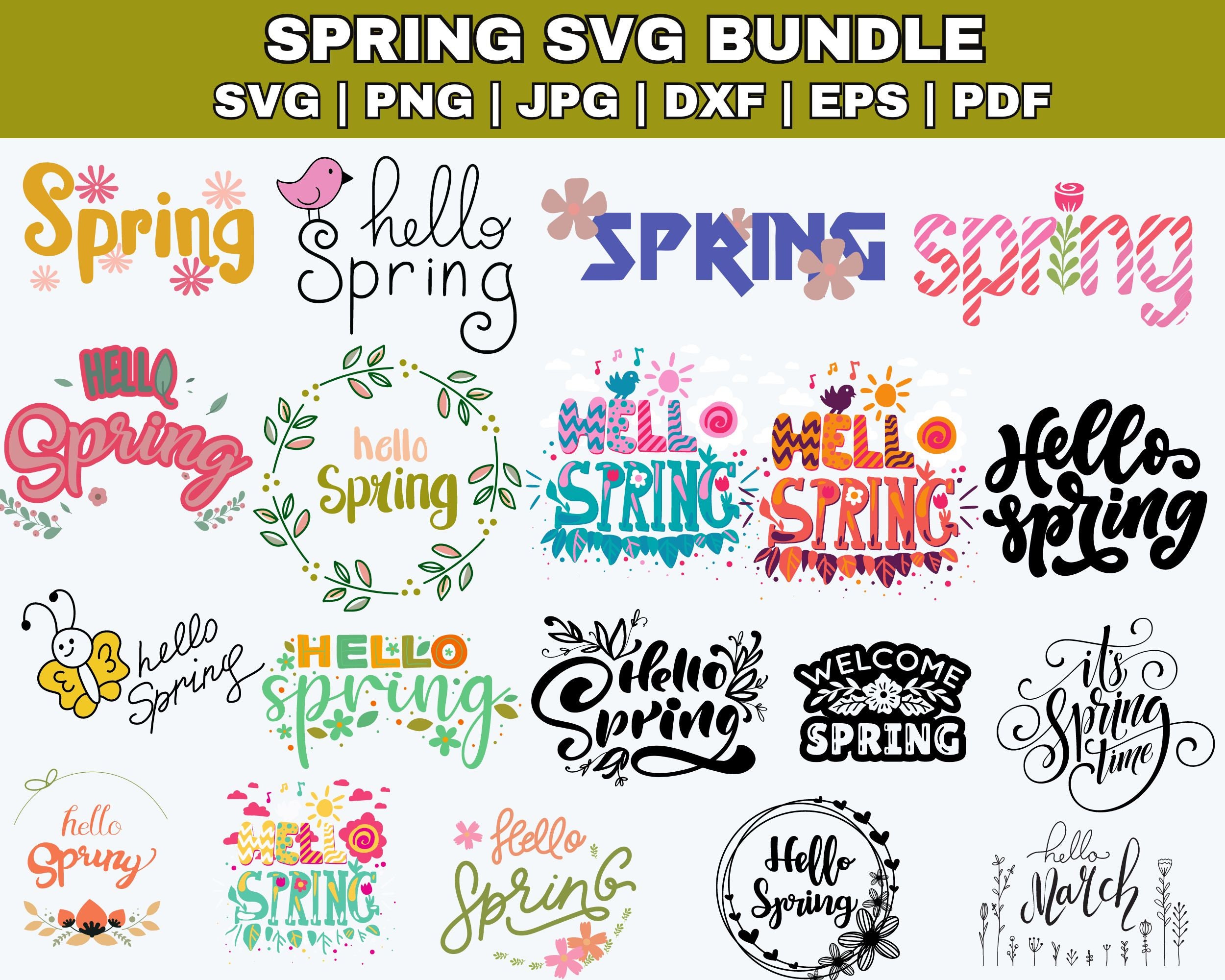 Spring Svg Bundle, Hello Spring Svg, Spring is Here Svg, Spring Png ...