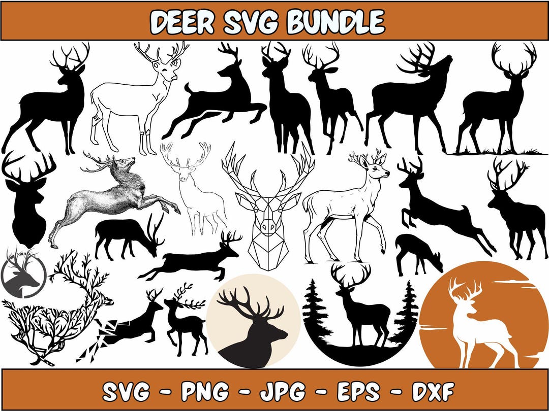 Deer SVG Bundle, Deer Hunting SVG, Deer Png, Deer Vector, Deer Cut Files, Deer Head Svg, Deer ...