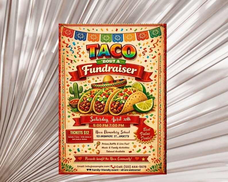 Taco Fundraiser Flyer, Fiesta Event Template, Editable (8.5x11 Inches ...