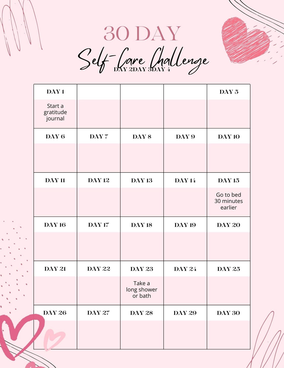 30 Day Self Care Wellness Tracker - Etsy