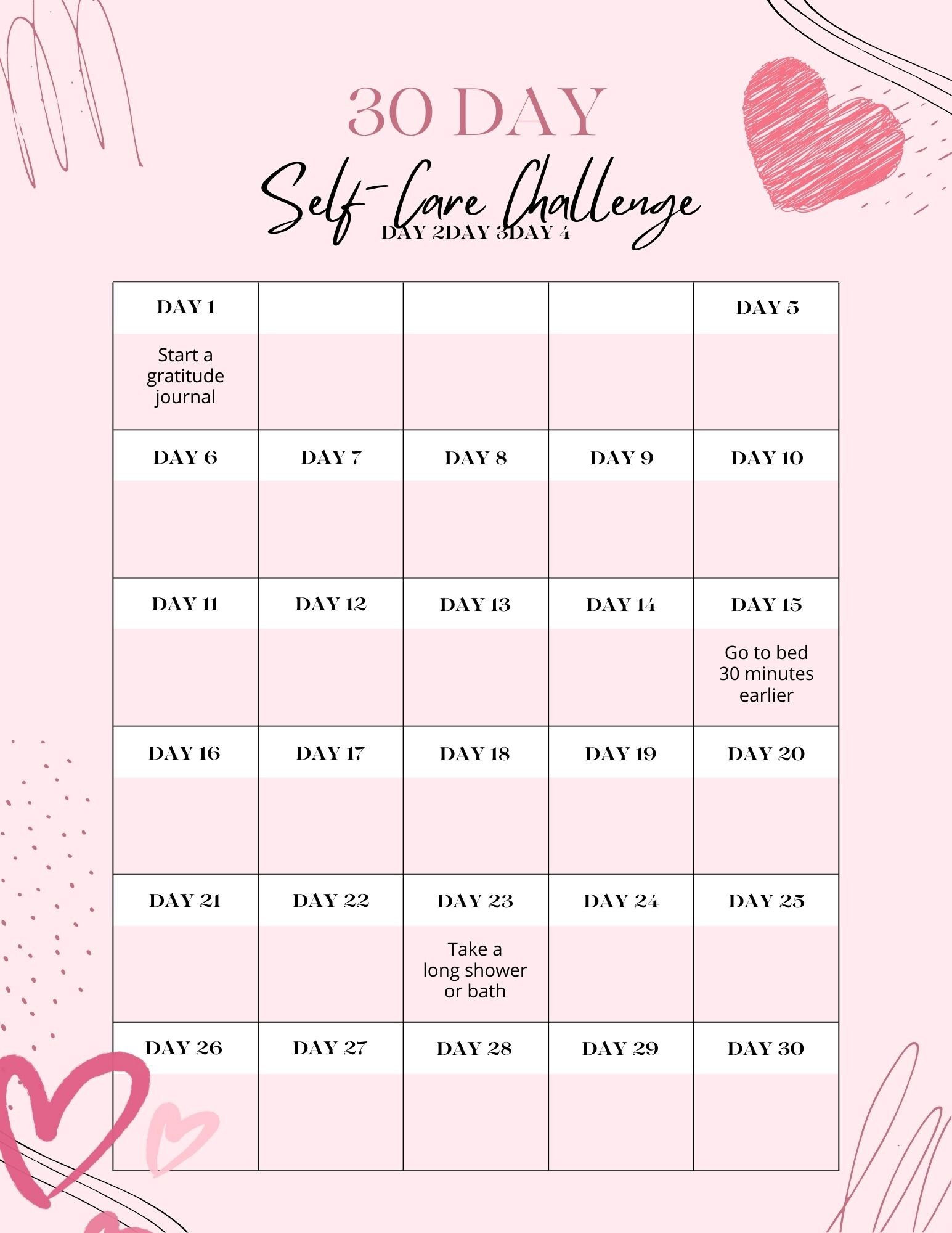 30 Day Self Care Wellness Tracker - Etsy