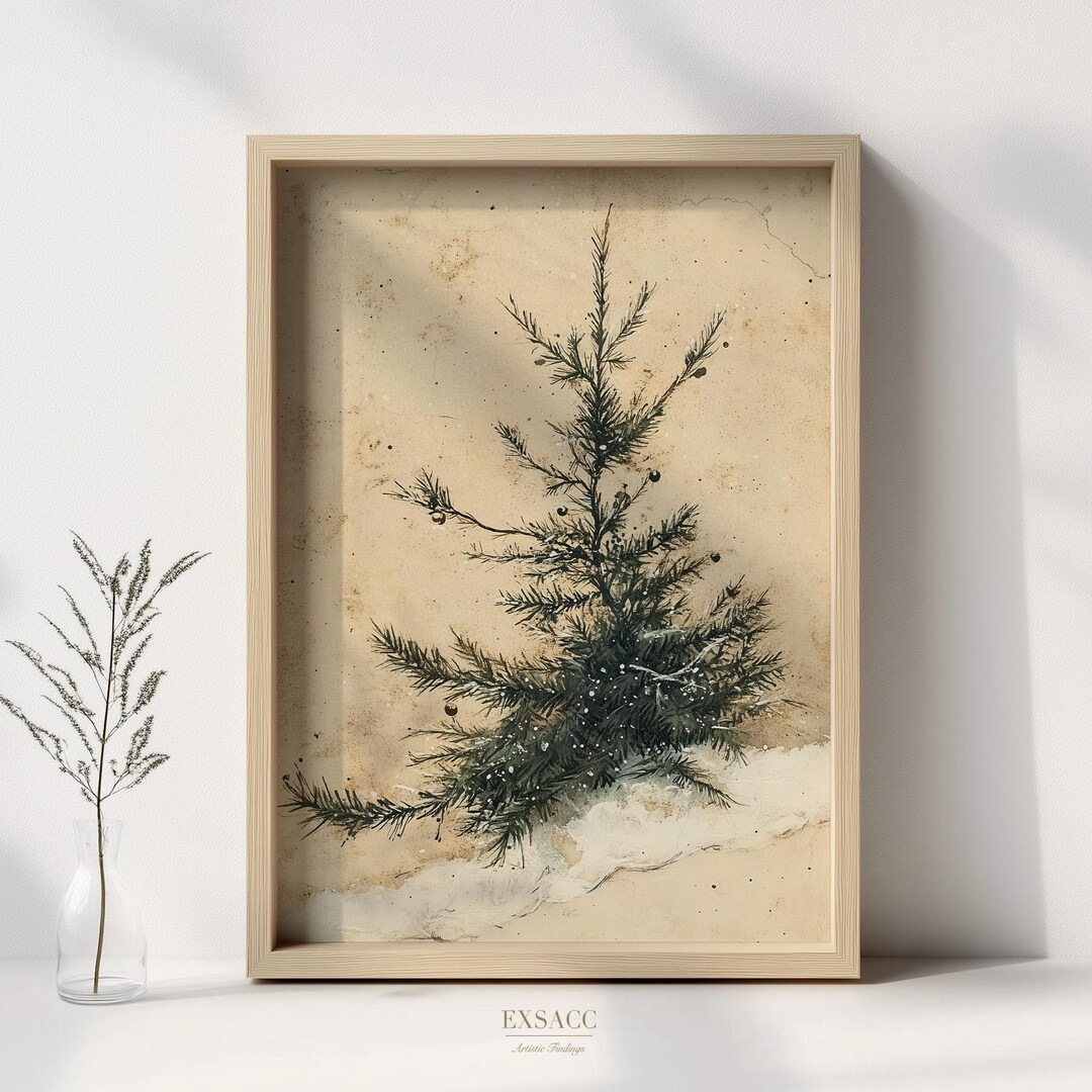 Christmas Tree Wall Art, Pine Tree Printable Vintage Illustration ...