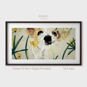 Frame TV Art Dog, Happy Scruffy Dog and Summer Flowers, Works as ...