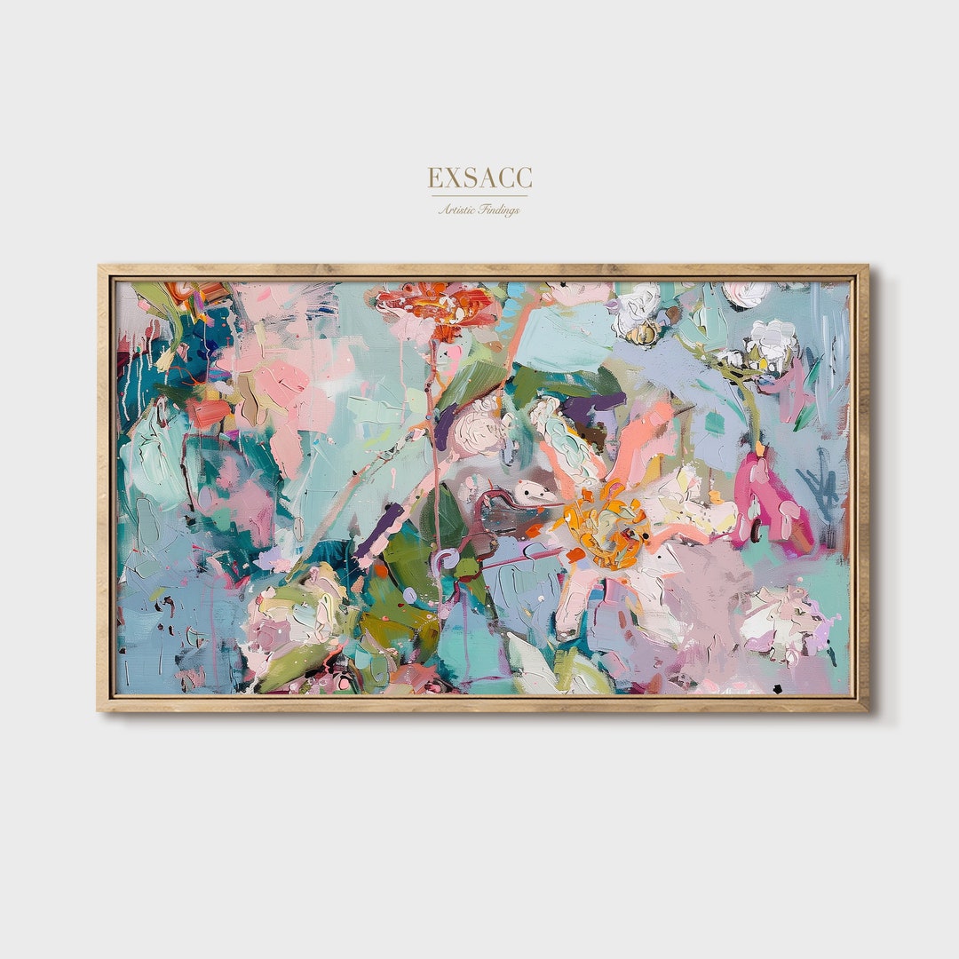 Pastel Blue Frame TV Art Flower Desktop Wallpaper, Abstract Floral ...