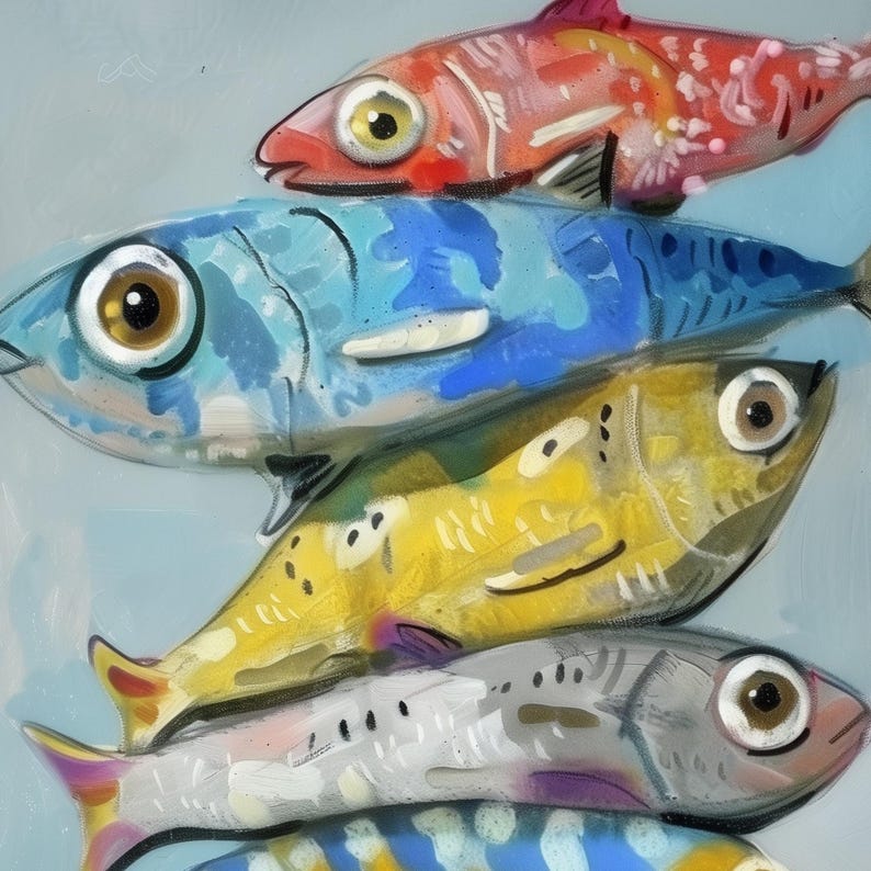 Fun Printable Fish Stack Painting Wall Art Digital Download - Etsy