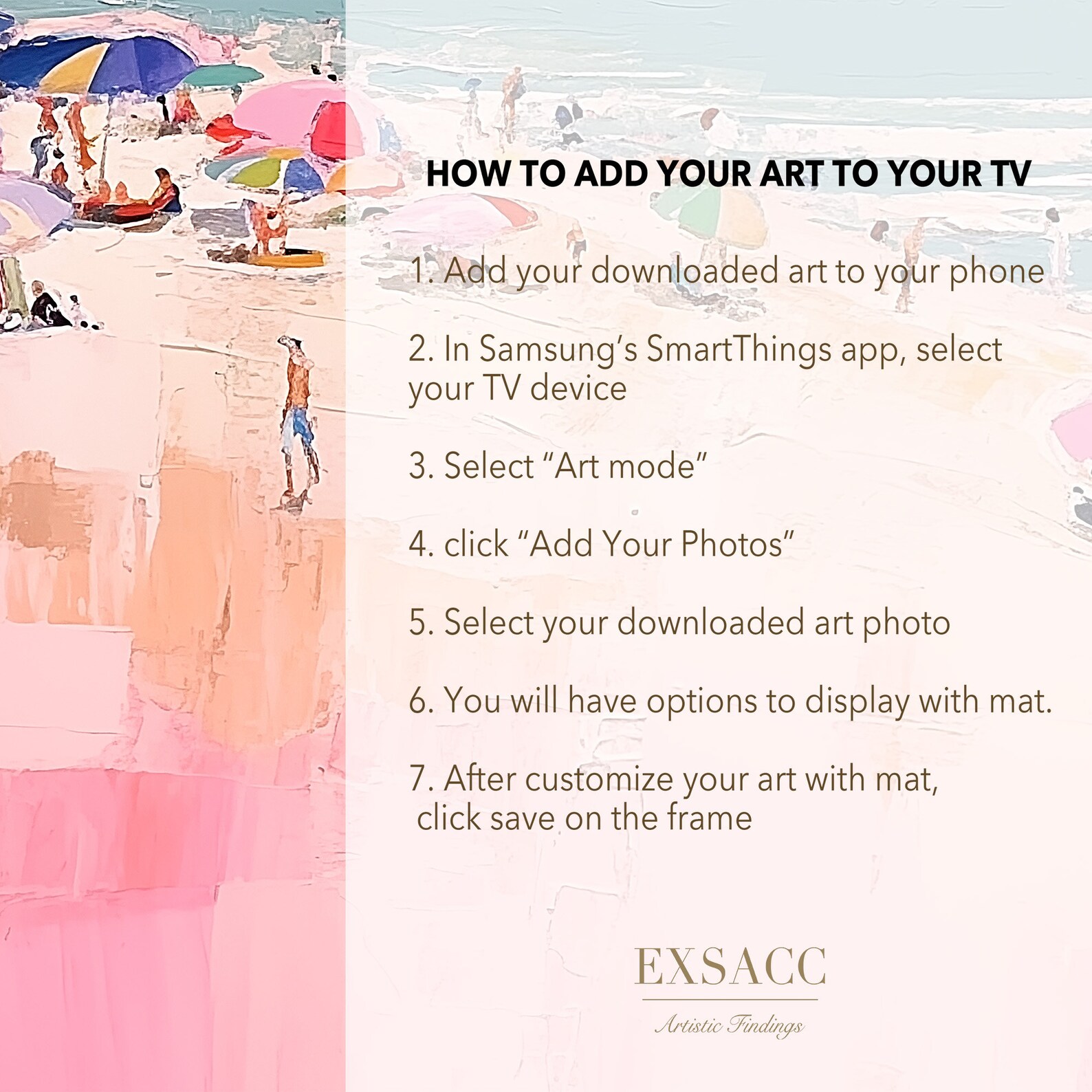 Pink Beach Painting Frame TV Art, Work Well as Desktop Wallpaper ...