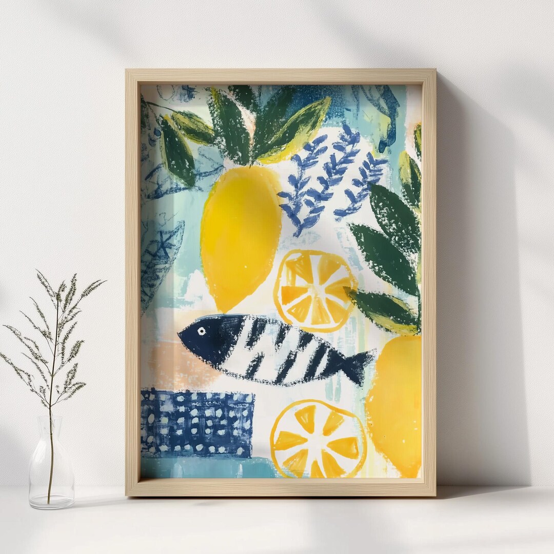 Fish Poster Printable, Colorful Fish Lemon Abstract Modern Illustration ...