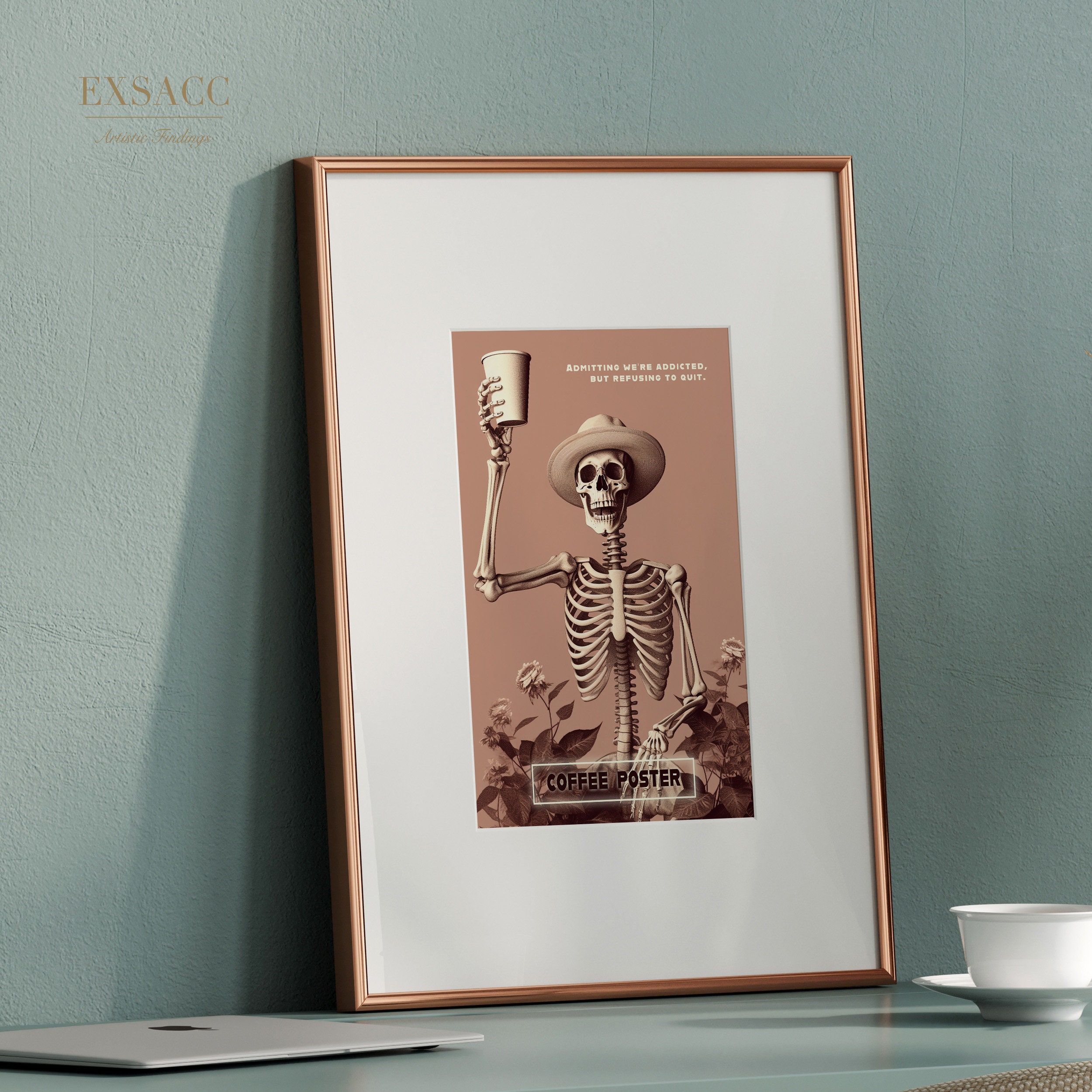 Funny Valentine Skeleton Coffee Printable Art, Light Pink Coffee Bar ...