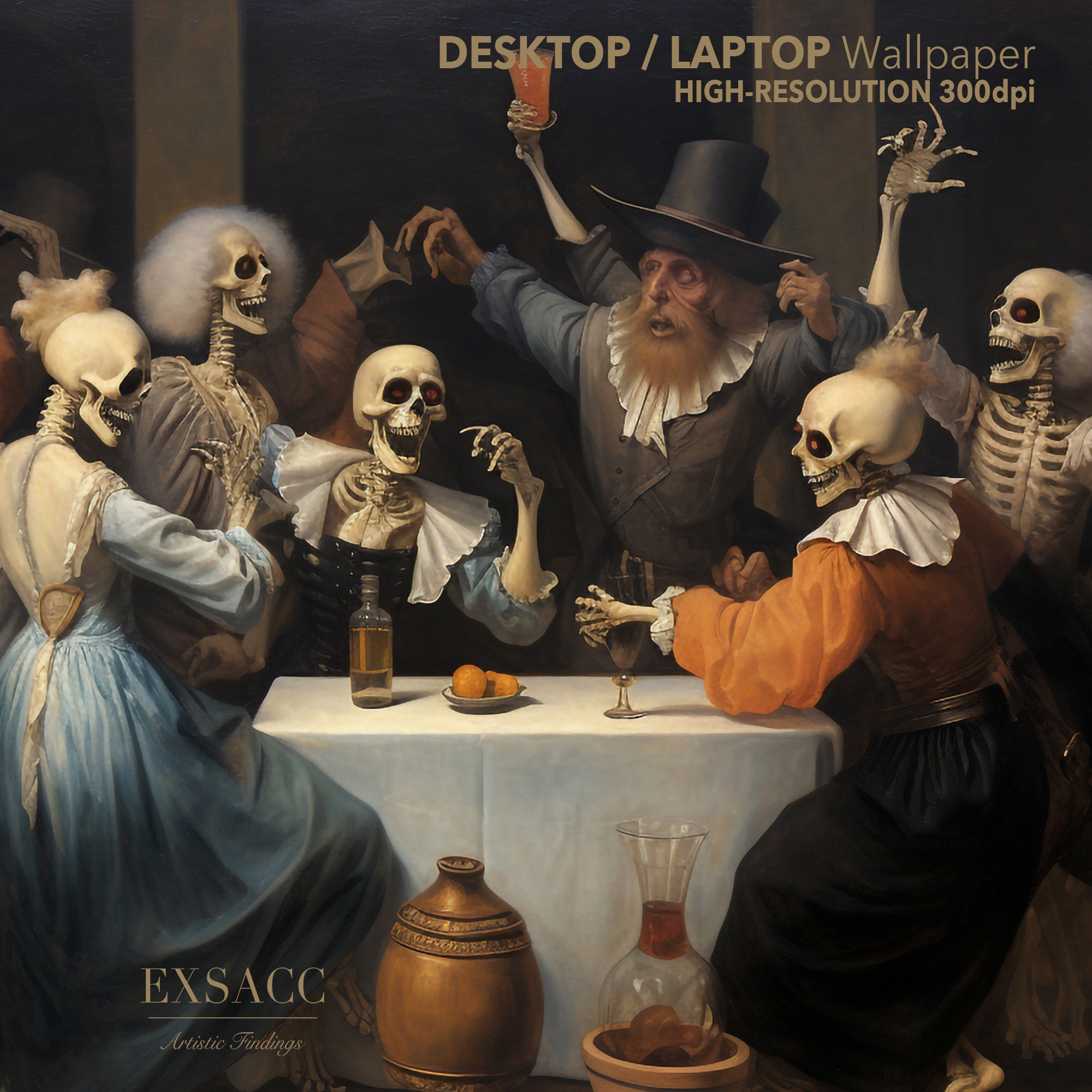 Desktop Wallpaper Laptop Wallpaper Halloween Skeleton Party - Etsy