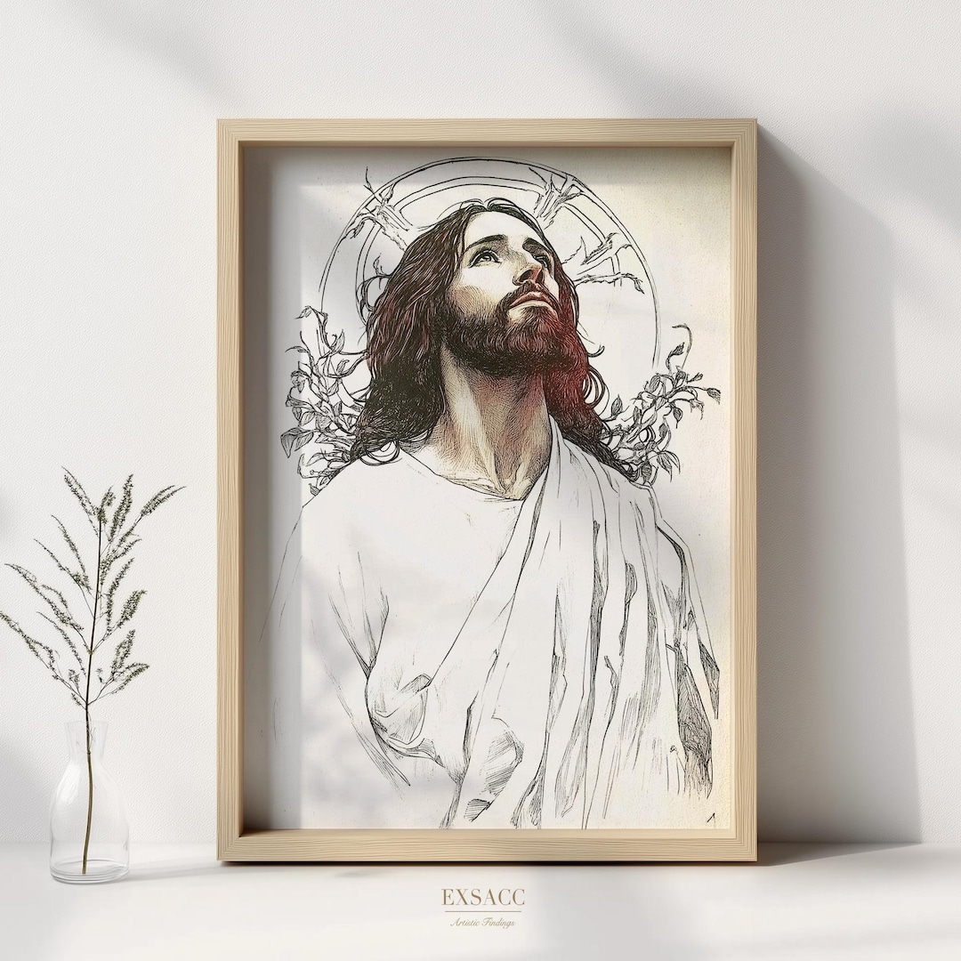 Jesus Christ Icon Christian Wall Decor Vintage Illustration Wall Art ...