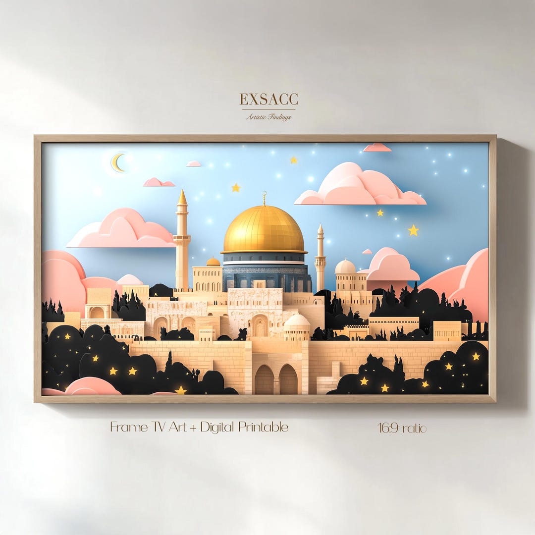 Jerusalem Frame TV Art Al Aqsa Mosque Islamic Wall Art, Includes ...