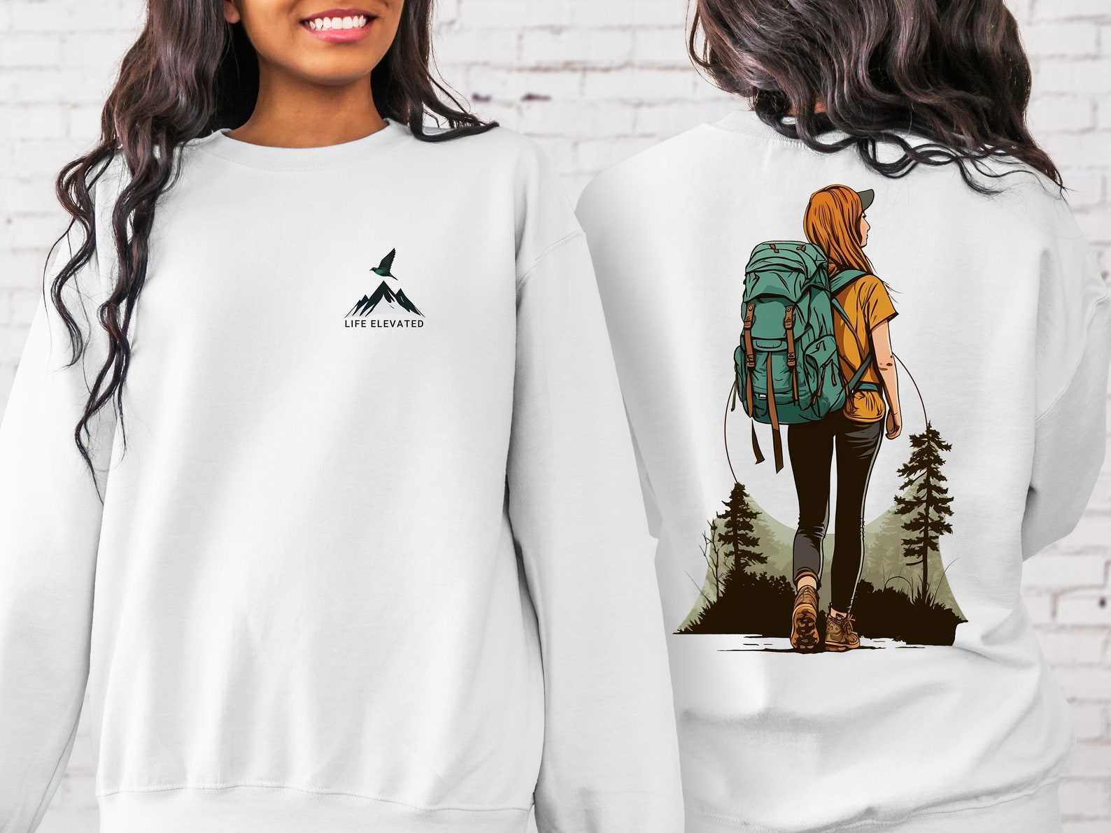 Woman Hiking Stylized. Backpacking, PNG, Front and Back. Digital ...