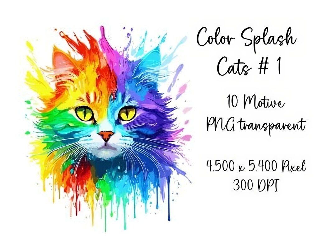Watercolour Bright Rainbow Cats Clipart Kawaii Leopard PNG - Etsy