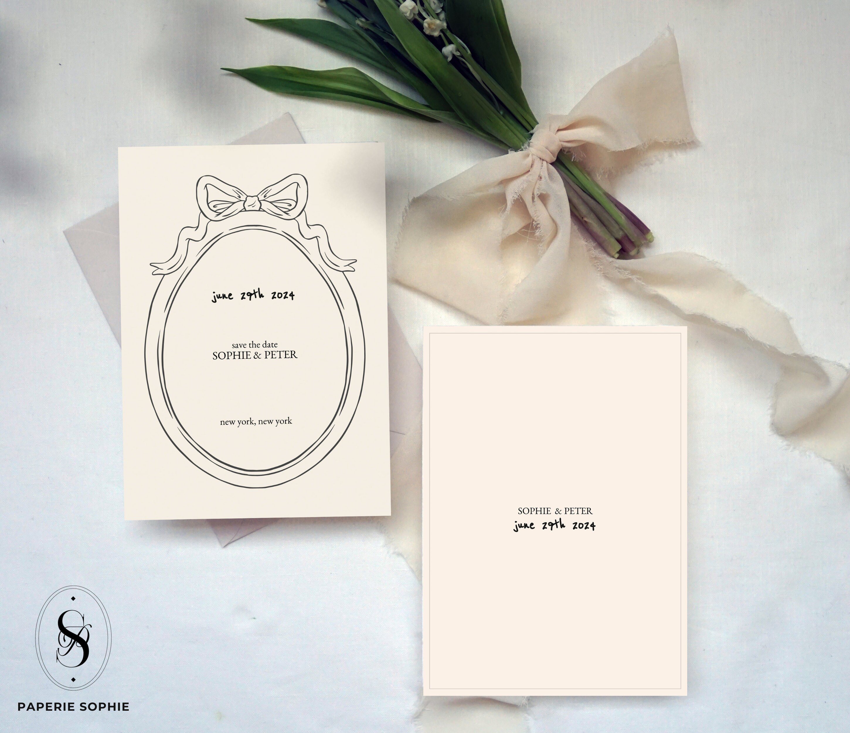 Coquette Bow and Oval Frame, Hand Drawn Save the Date Template - for ...