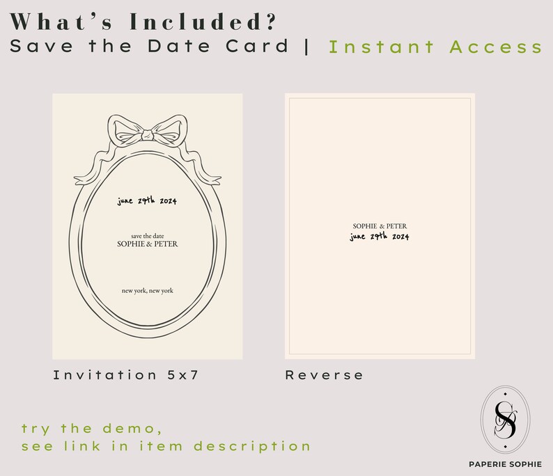 Coquette Bow and Oval Frame, Hand Drawn Save the Date Template - for ...