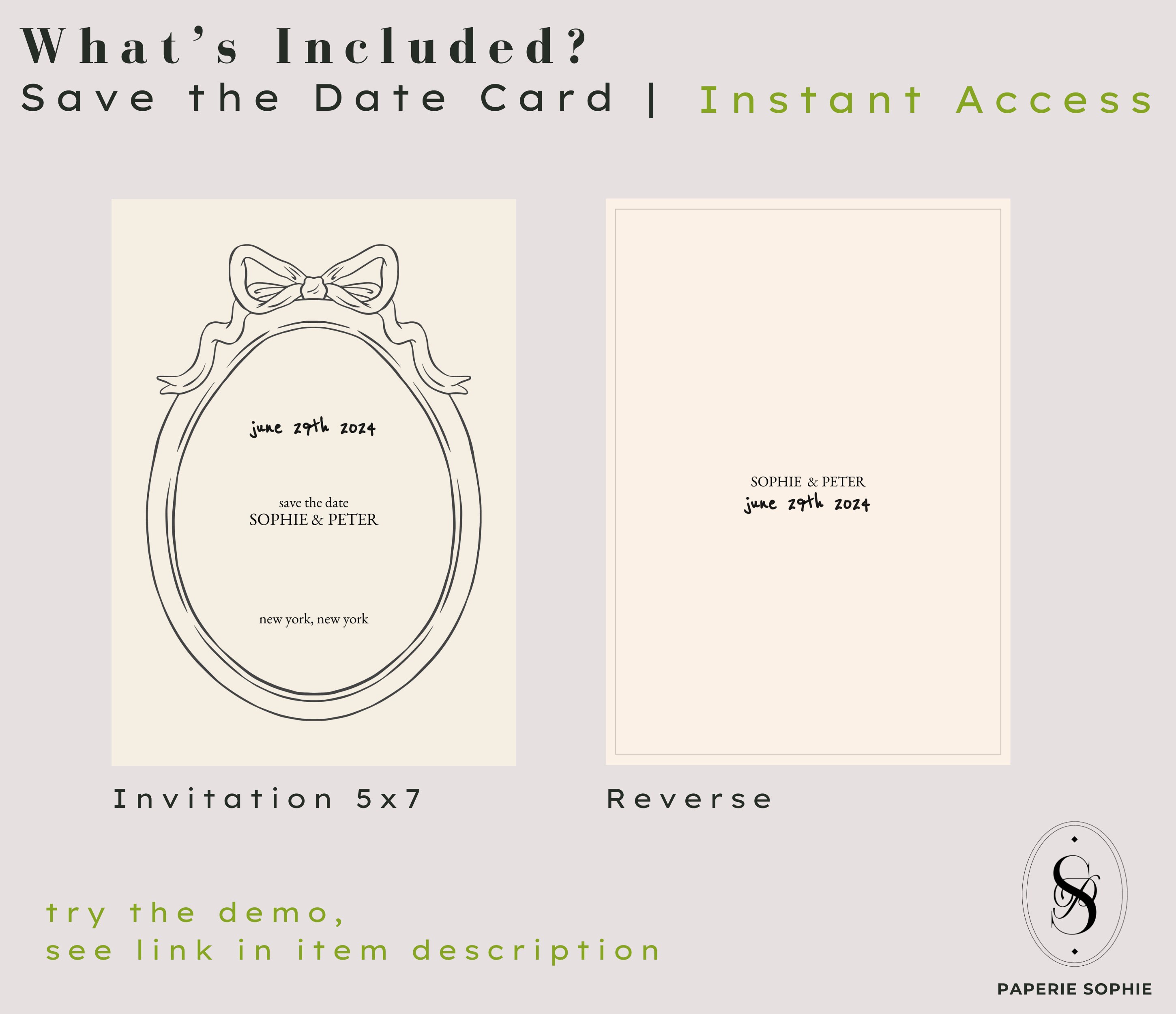 Coquette Bow and Oval Frame, Hand Drawn Save the Date Template - for ...