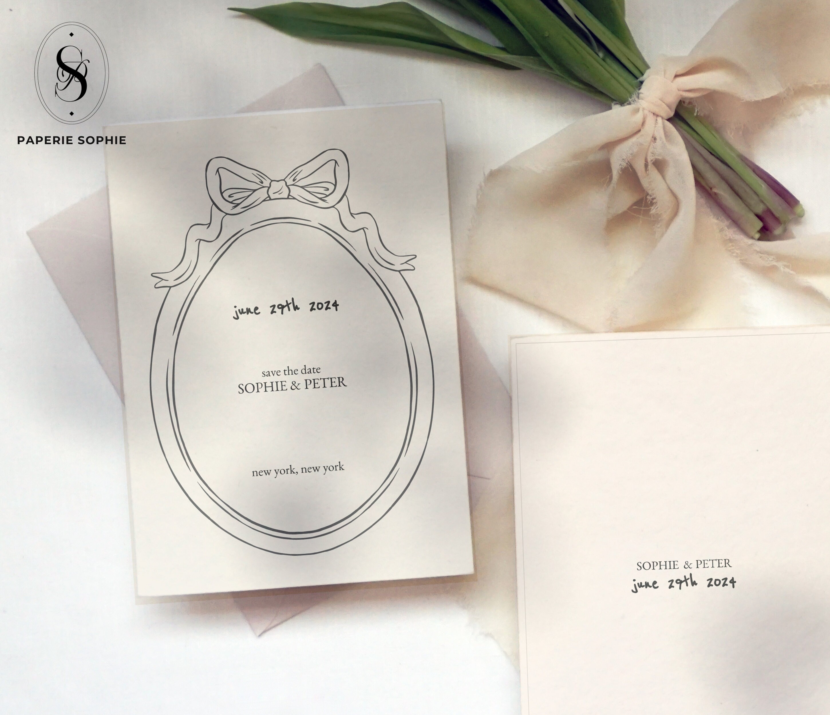 Coquette Bow and Oval Frame, Hand Drawn Save the Date Template - for ...