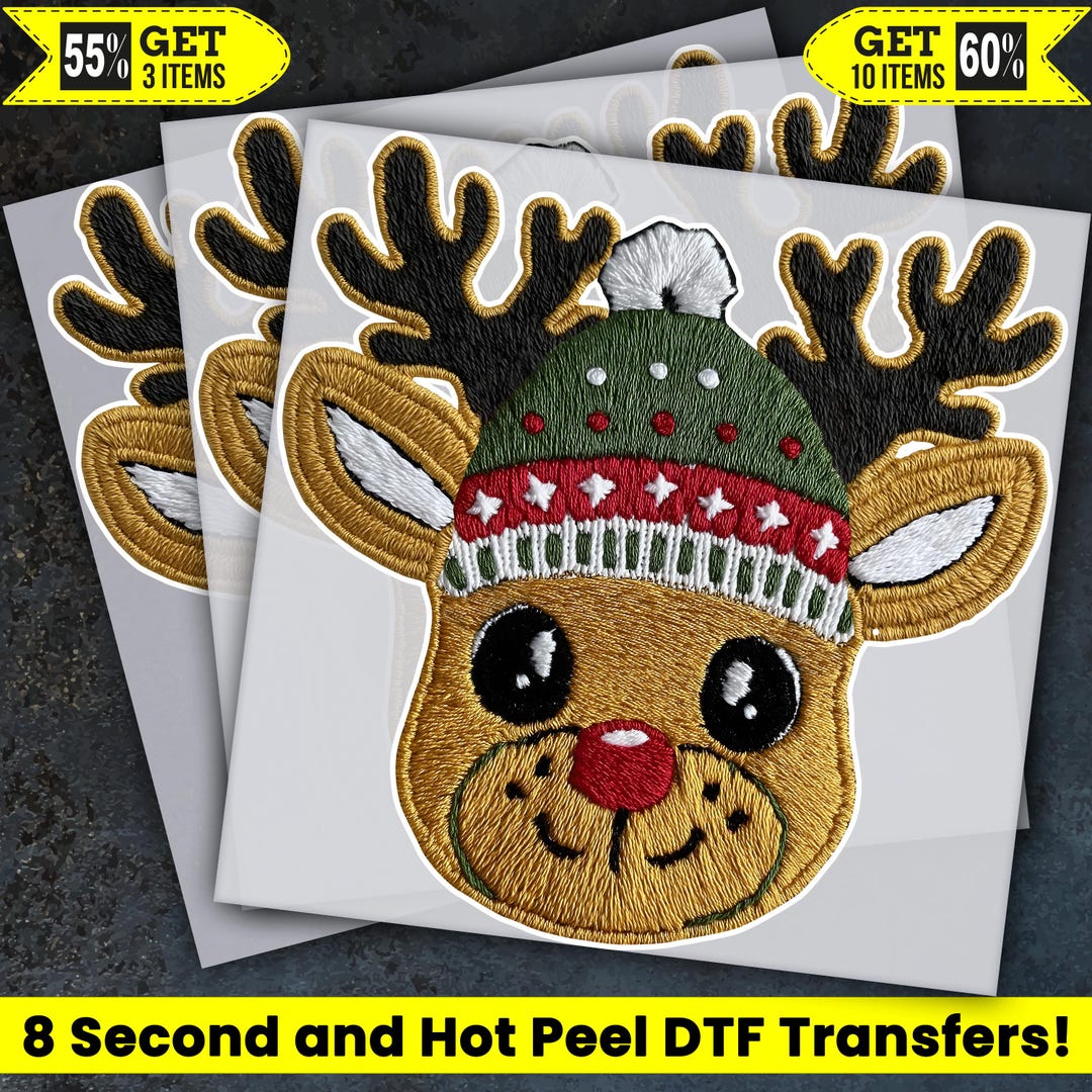 Faux Yarn Cute Deer Ready to Press, Dtf Transfer, Heat Press, Hot Peel ...
