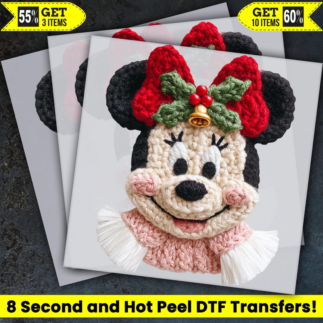 Minnie Mouse Faux Yarn Ready to Press, Dtf Transfer, Heat Press, Hot ...
