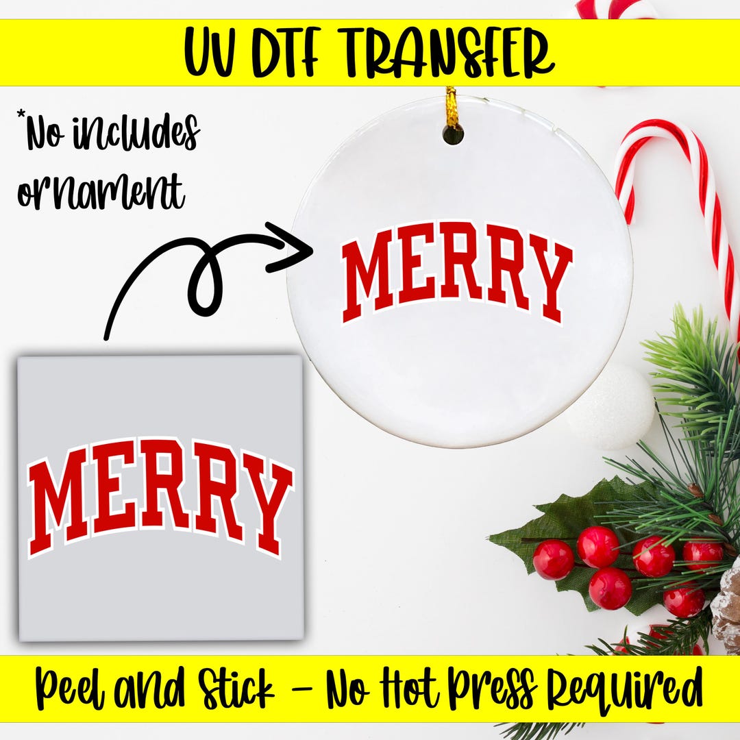 Merry College Font UV Dtf Ornament Decals, Uv Dtf Round Ornament ...