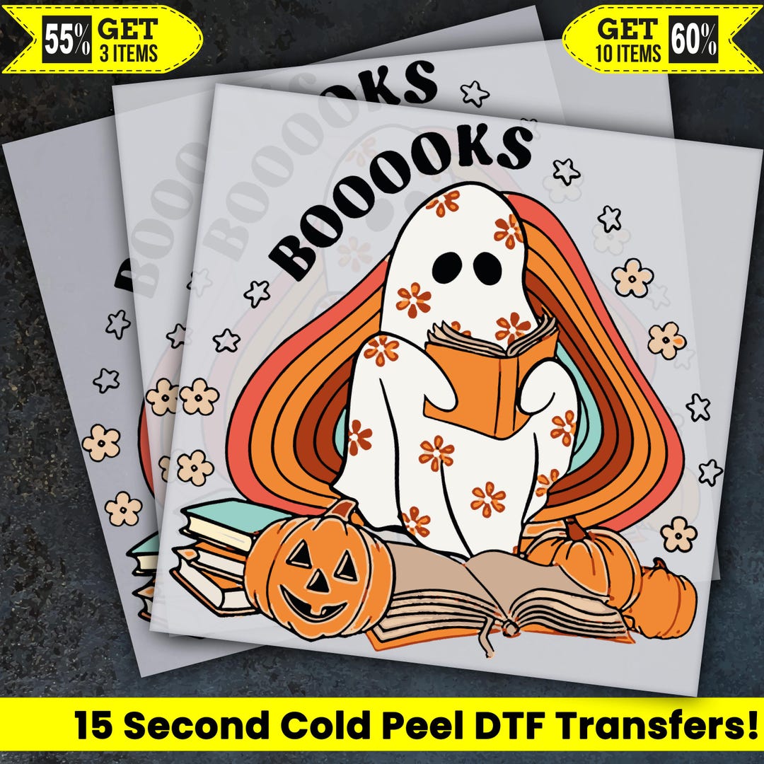 Booooooks Halloween Ready to Press, Reader Ghost Dtf Transfer, Heat ...