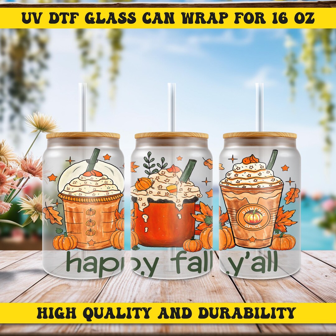 Happy Fall Y'all Ready to Apply UV DTF, Ready for Press, Cup Wrap UV ...