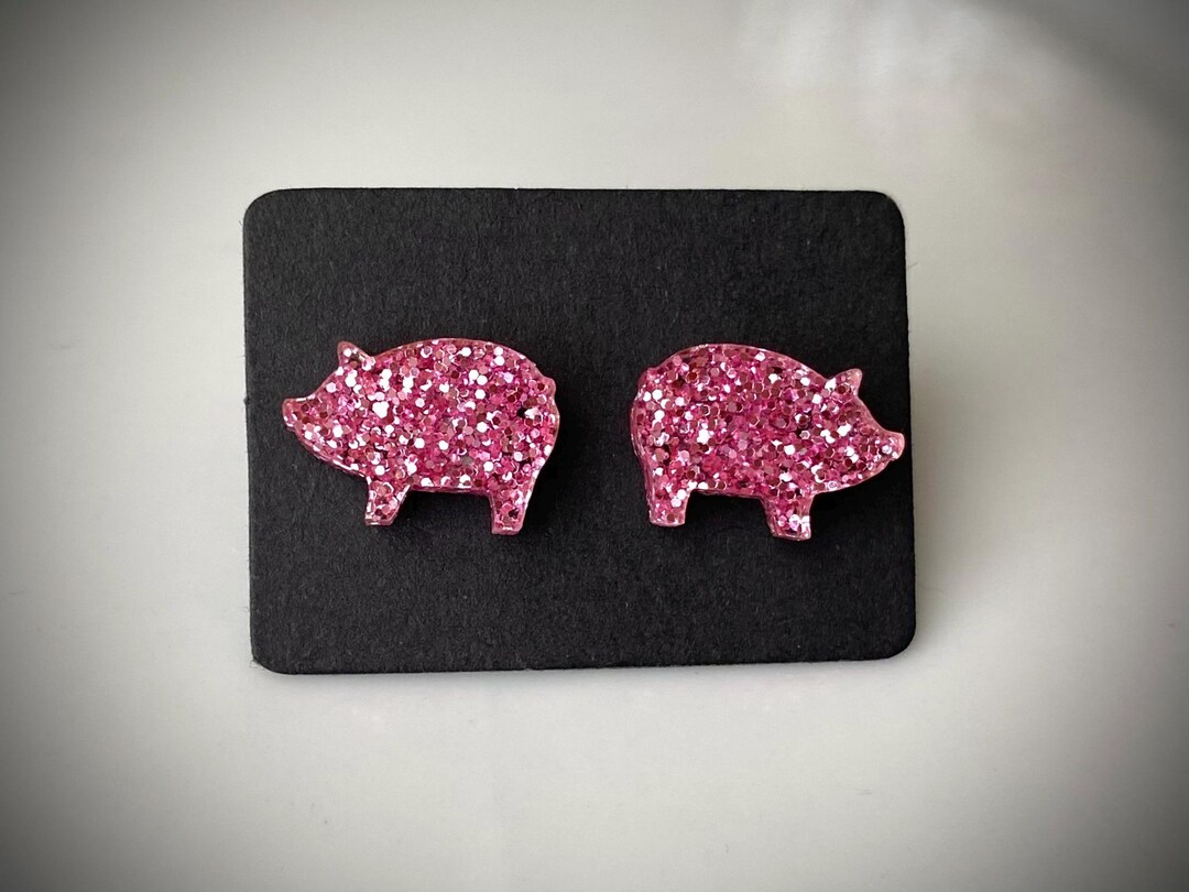 Pig Shaped Stud Earrings 12mm Pink Pig Handmade Spring Summer Earrings ...