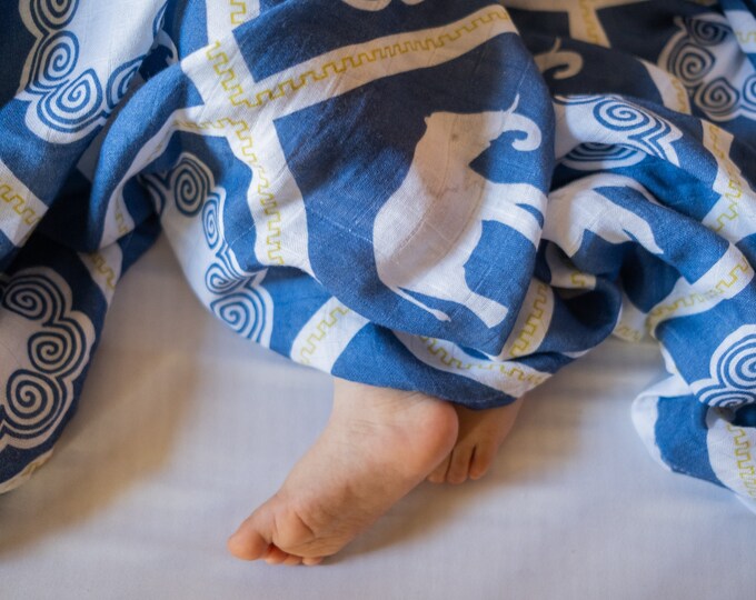 Hmong-inspired Blue Elephant Plush Muslin Swaddle - Trendy and Chic ...