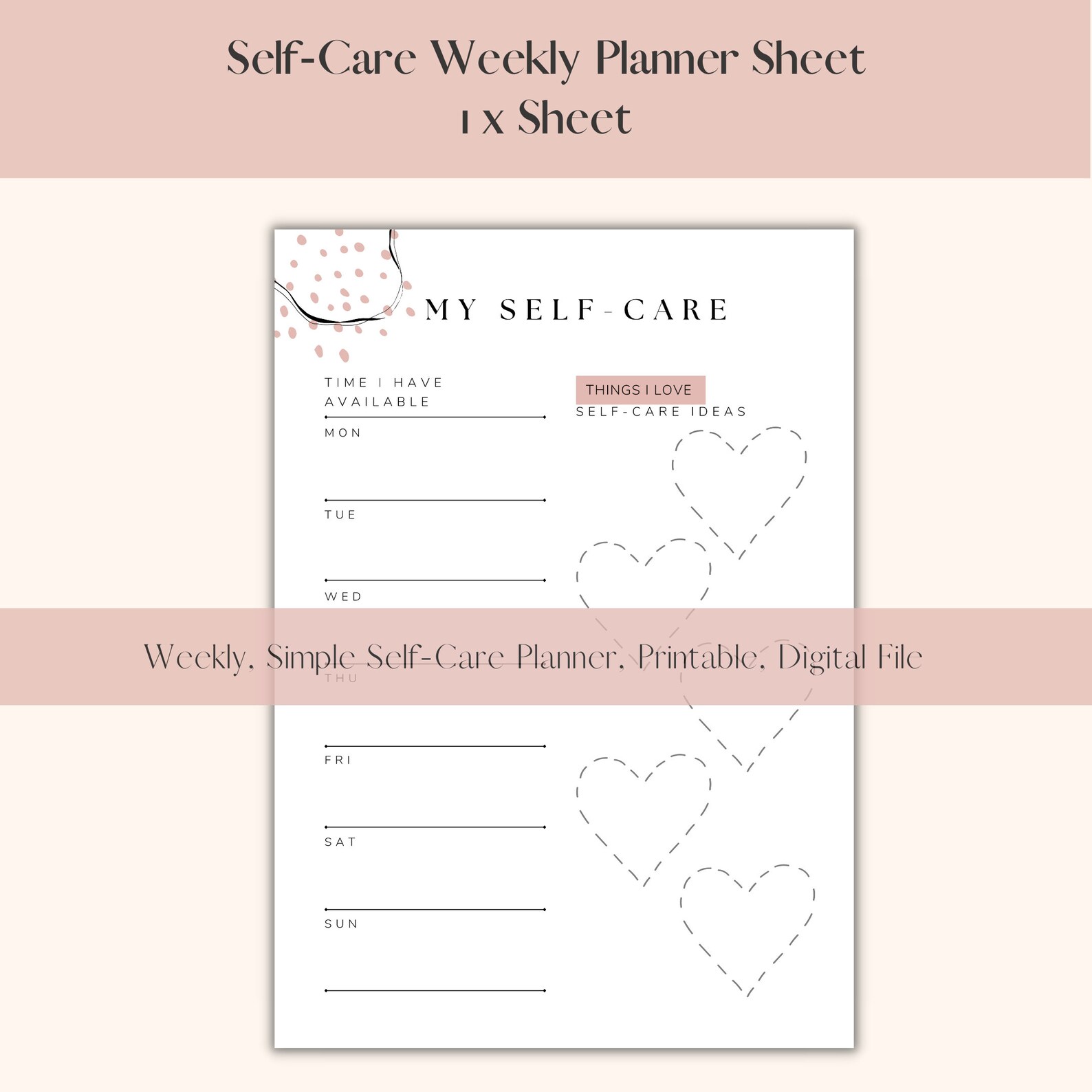 Self-care Planner, Daily, Weekly, Printable Organiser, Routine, Single ...