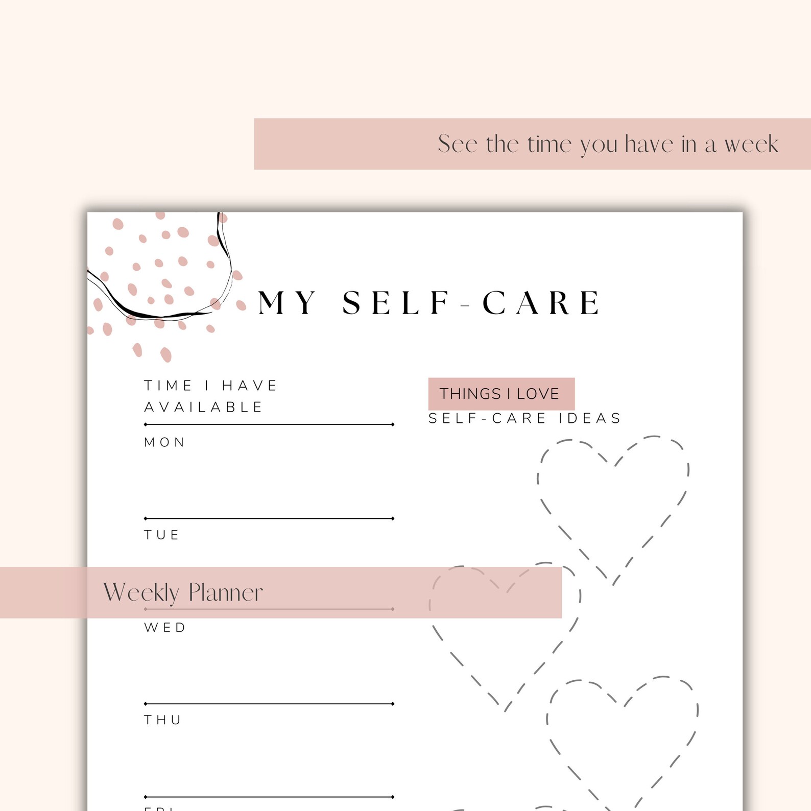 Self-care Planner, Daily, Weekly, Printable Organiser, Routine, Single ...