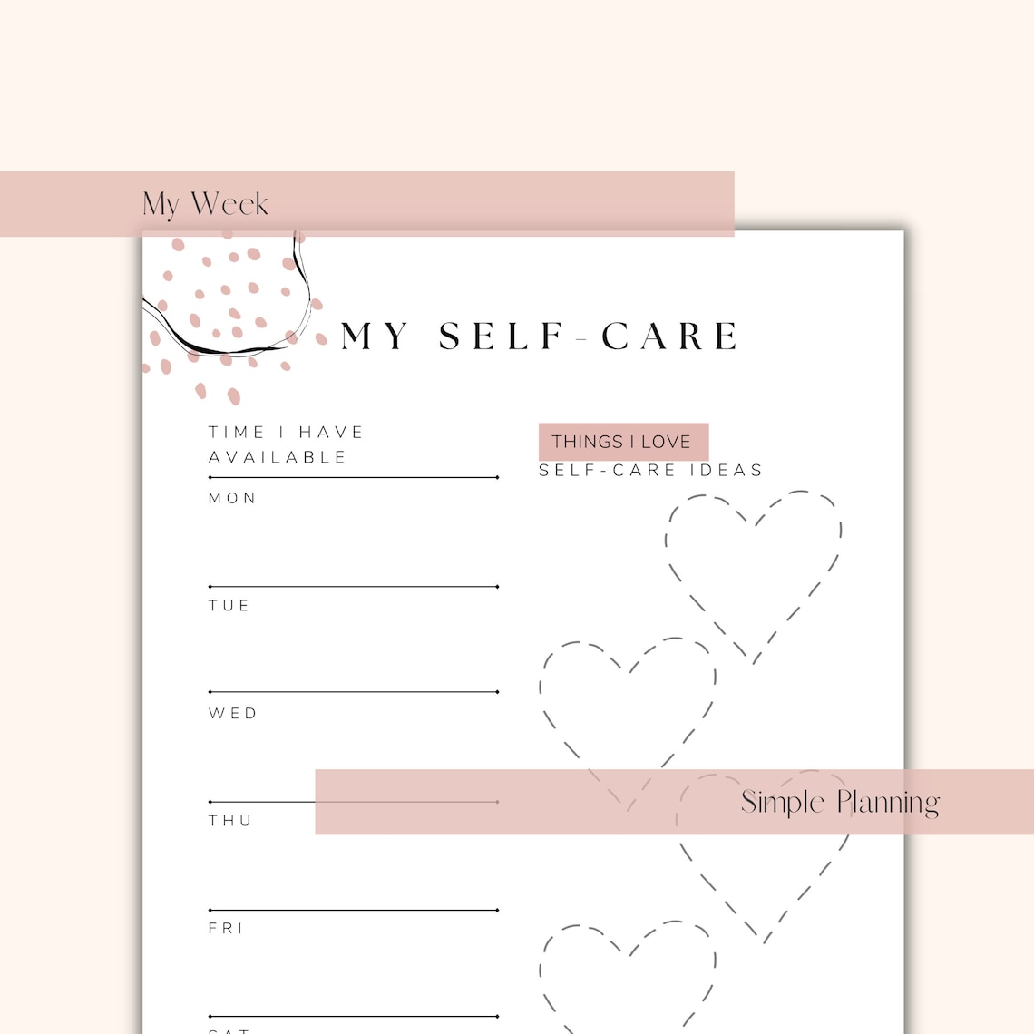 Self-care Planner, Daily, Weekly, Printable Organiser, Routine, Single ...