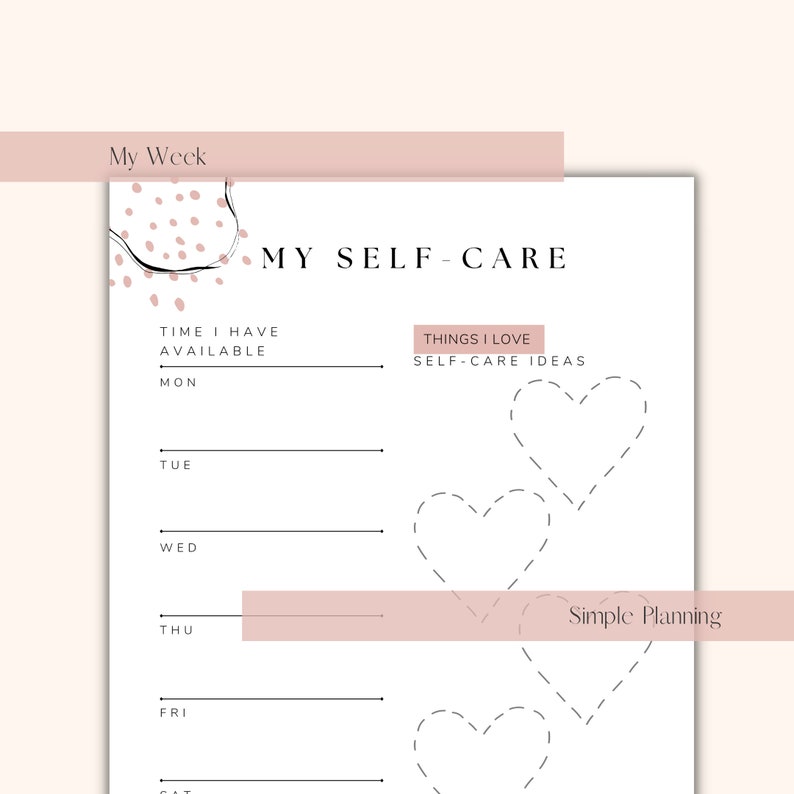 Self-care Planner, Daily, Weekly, Printable Organiser, Routine, Single ...