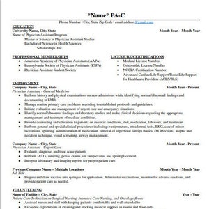 Physician Assistant Resume Template, Resume CV Template for PA or NP ...