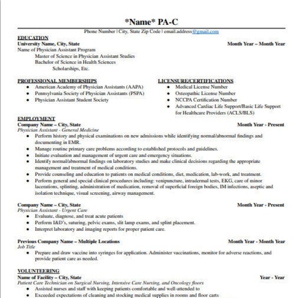 Physician Assistant Resume Template - Etsy