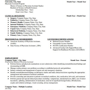 Physician Assistant Resume Template, Resume CV Template for PA or NP ...