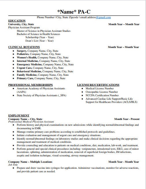 Physician Assistant Resume Template, Resume CV Template for PA or NP ...