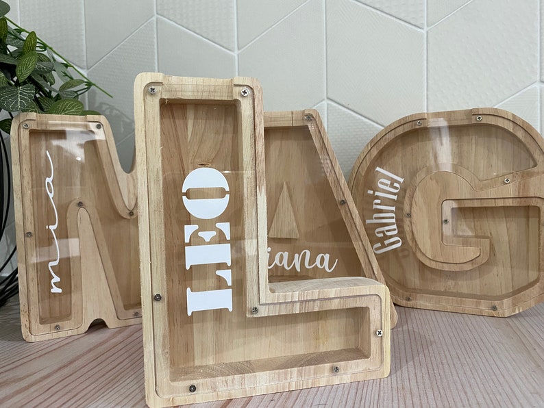 Personalised Wooden Letter Money Box | Unique Gift | Piggy Bank ...