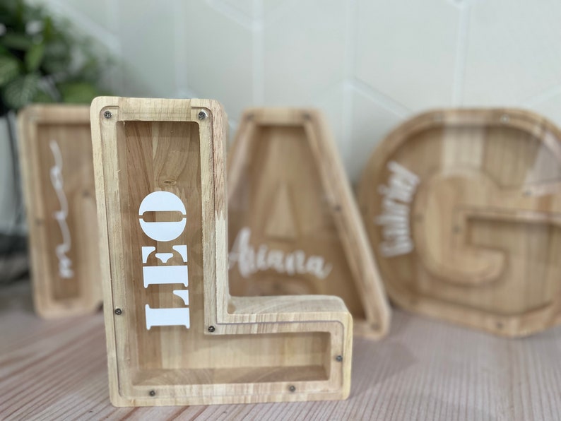Personalised Wooden Letter Money Box | Unique Gift | Piggy Bank ...