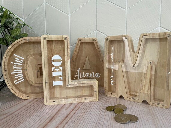 Personalised Wooden Letter Money Box Unique Gift Piggy - Etsy Australia