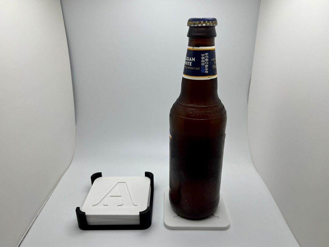 Customizable Minimalist Coaster Set of 4 With Holder 3x3 Inches 3d ...