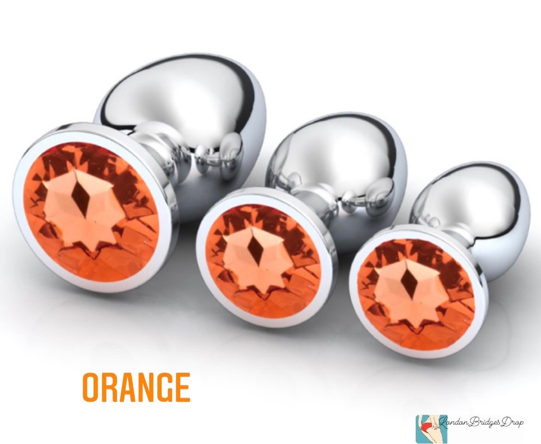 Orange Bejeweled Round Butt Plug Anal Sex Toy Insertion Mens Womens Analplay Buttplug Bdsm