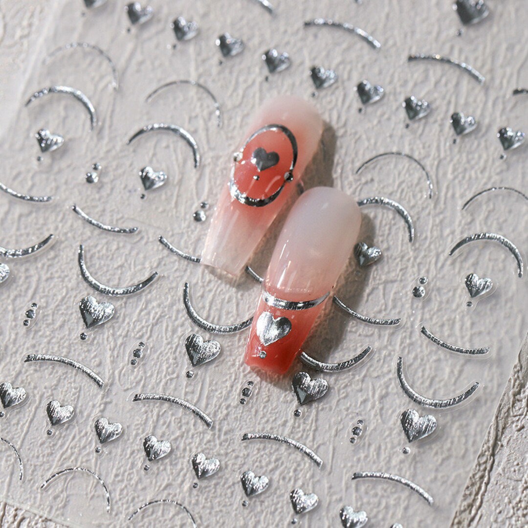 5D Heart Nail Stickers, French Nail Decals, Love Embossed Nail Art ...