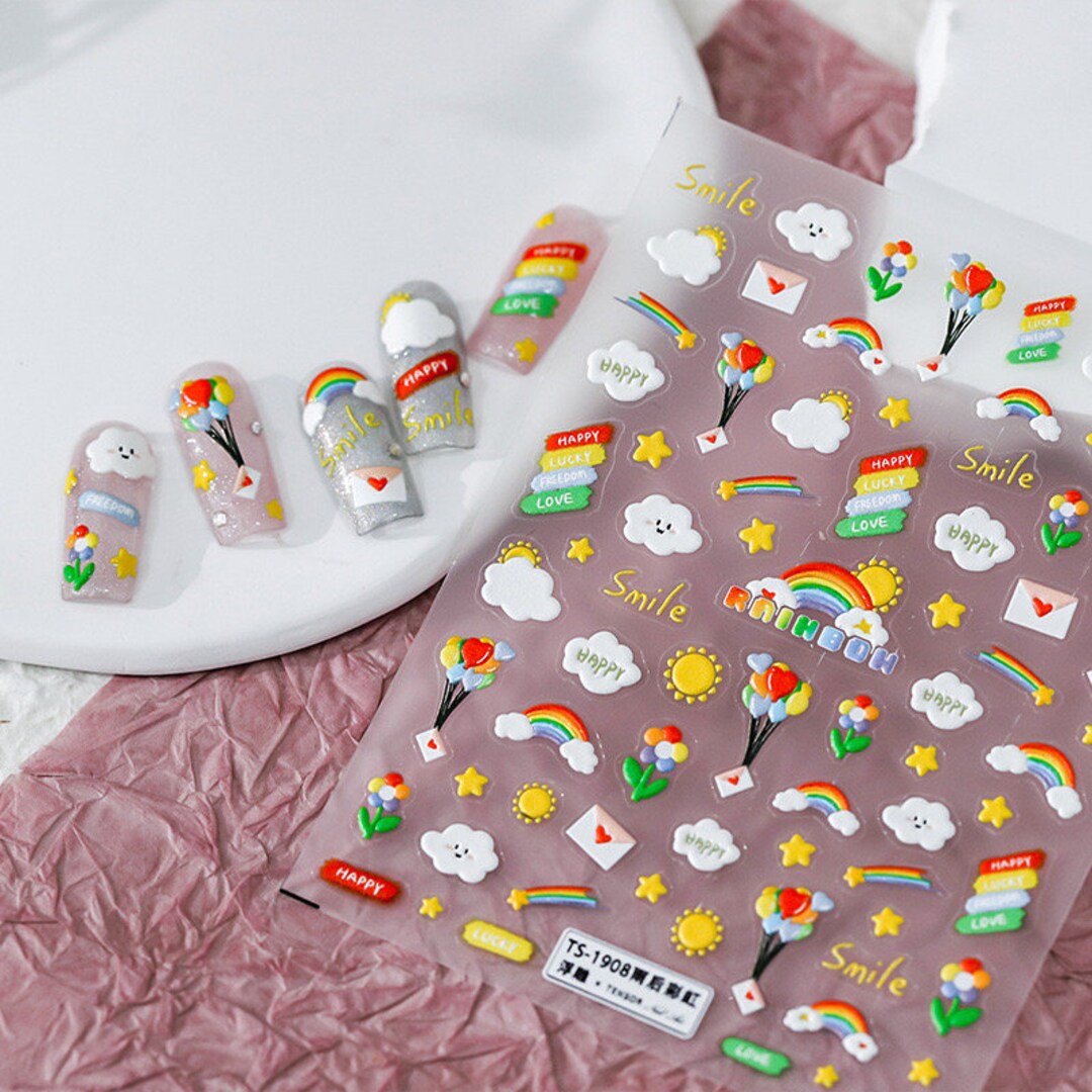 5D Cloud Nail Stickers, Rainbow Ribbit Nail Decals, Star Nail Stickers ...