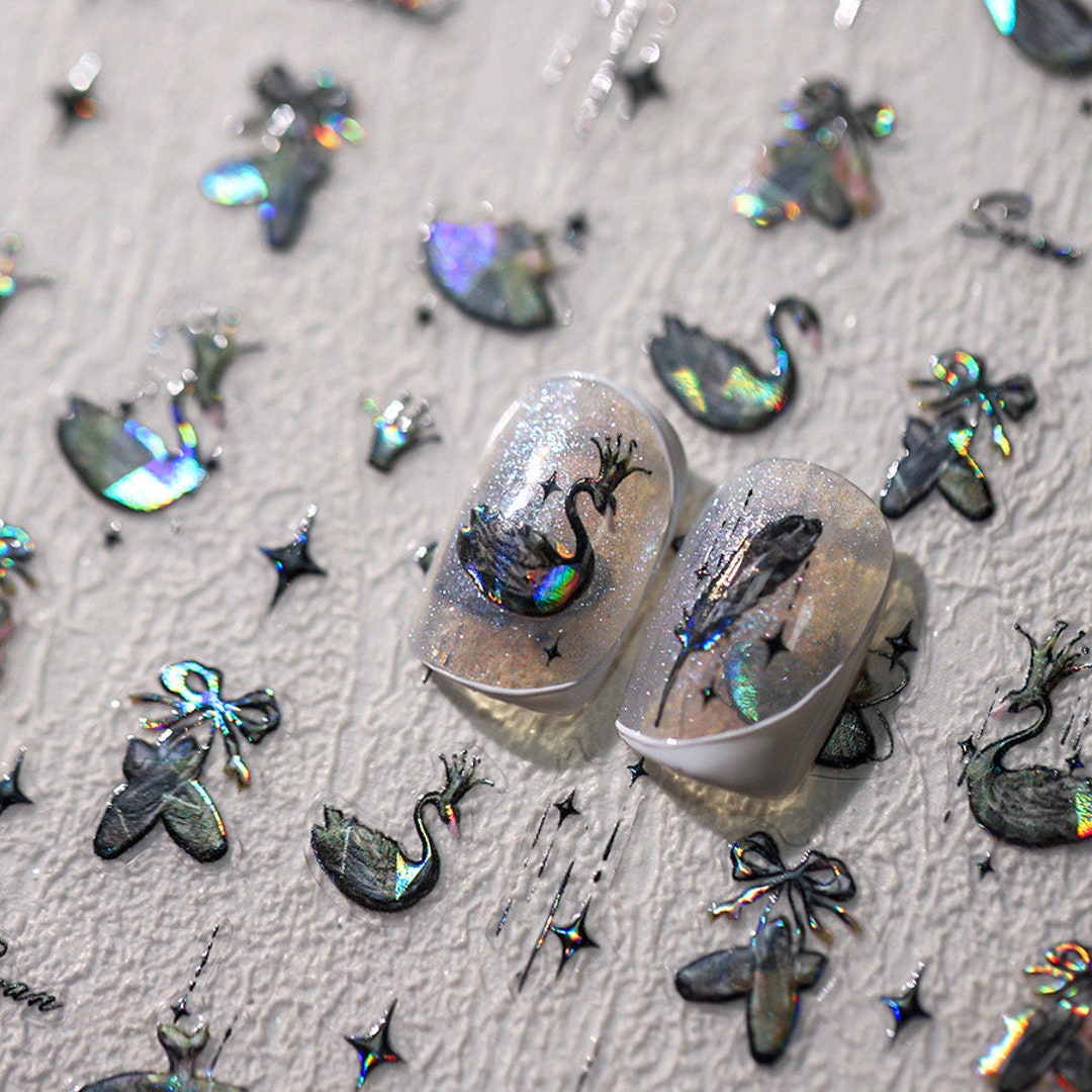 Swan Nail Stickers, Star Nail Decals, Flower Nail Stickers 458 - Etsy